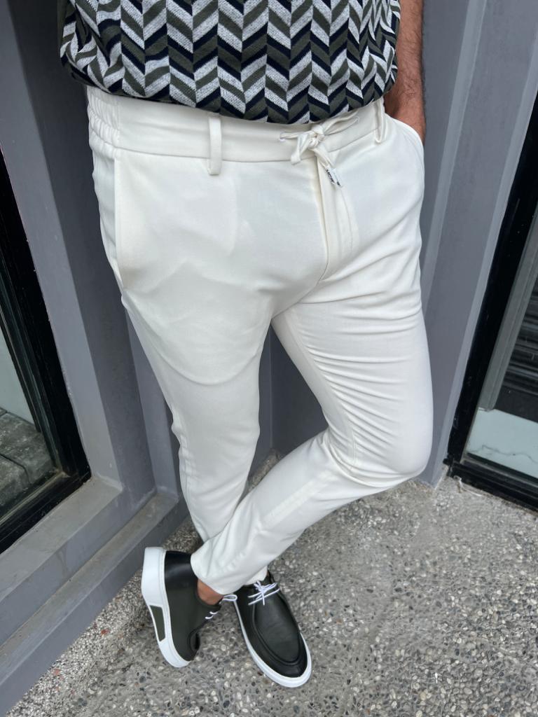 White Slim Waist Rope Jogger Pants – Afloir